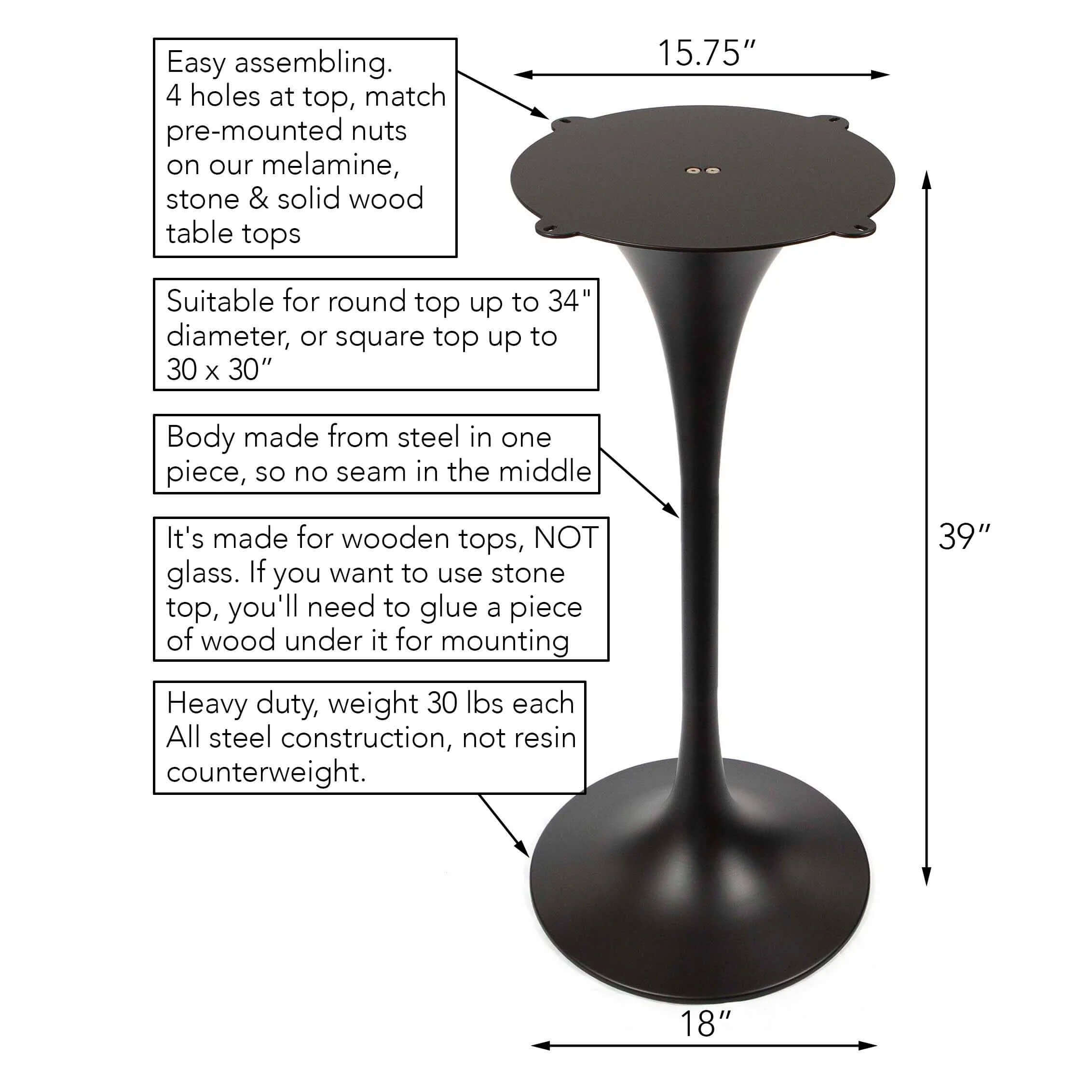 LK1840, Bar Height Tulip-Shaped Pub Table Base
