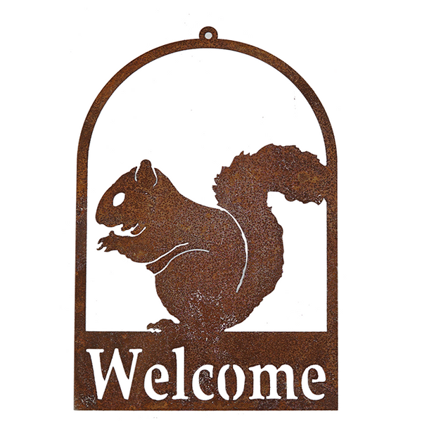 W3943 Rusted Metal Squirrel Welcome Sign - Taylor's Collection