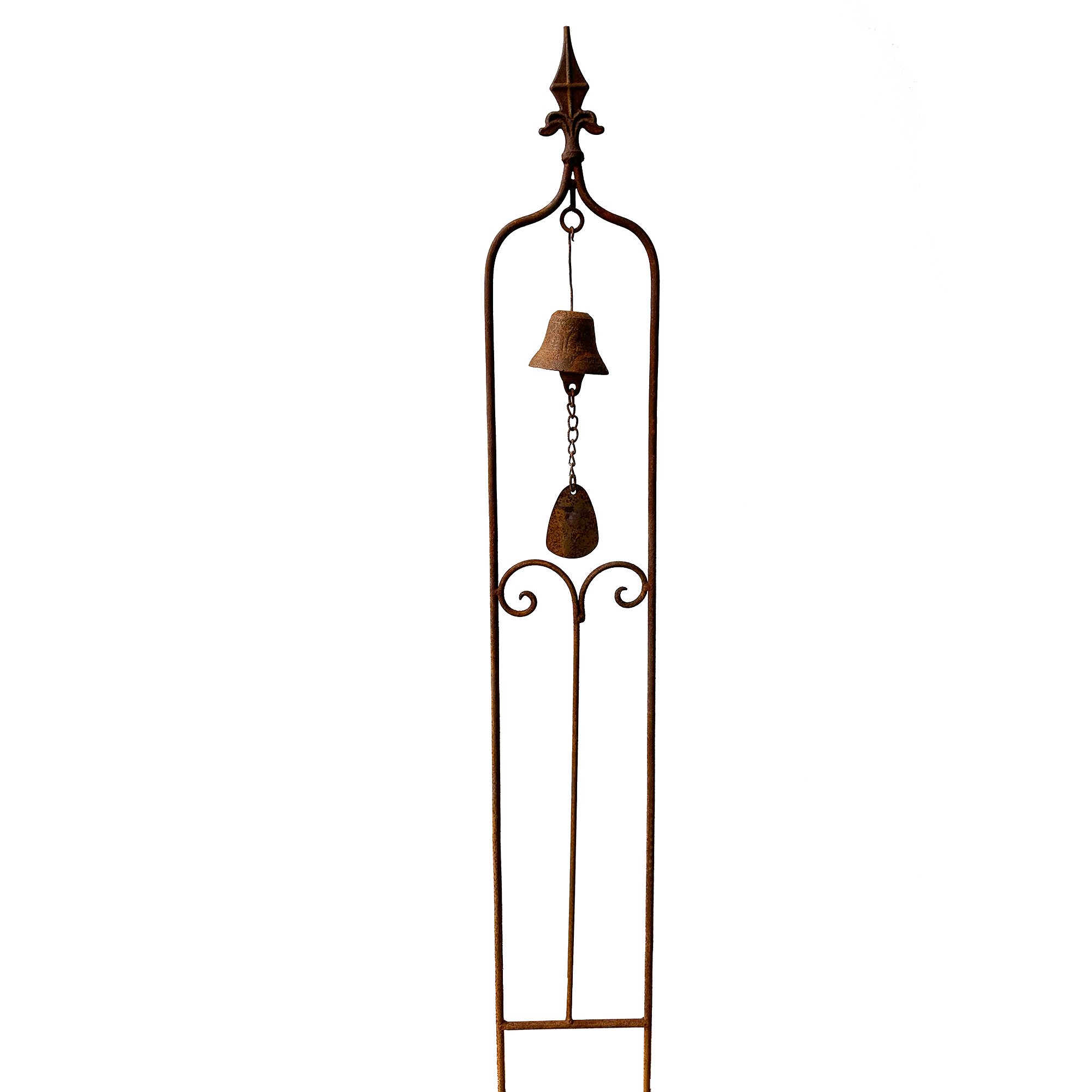 Trellis with Single Bell, Rusted Steel Garden Decor, W3544